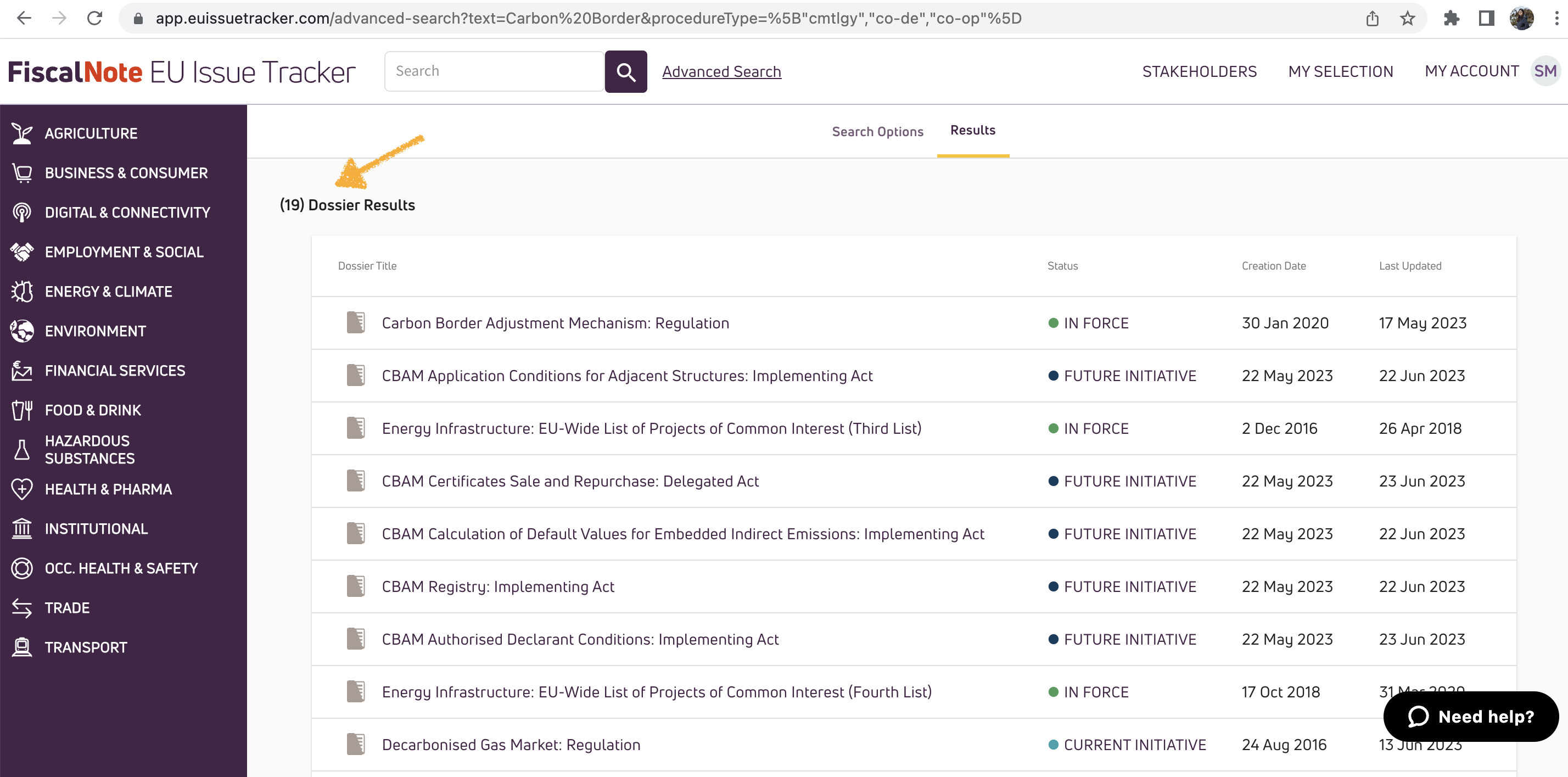 How to search a dossier using "Procedure" option – EU Issue Tracker